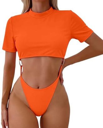 Generic Zanisouta Ensemble bikini pour femme - Maillot de bain sportif sexy - Pantalon string - Col une pi&egrave;ce - Avec jambes hautes - Dos nu - Tenue rave - Pou