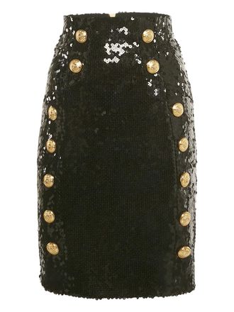 Balmain sequin embossed-button mini skirt - Schwarz