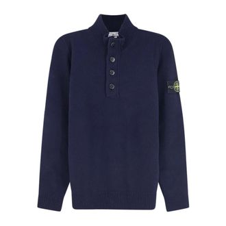 Stone Island Homme, Pulls, Bleu, Taille: S Pull &agrave; col montant boutonn&eacute; en maille