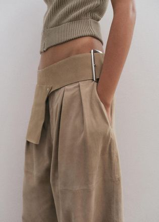 Mango Ceinture cuir su&egrave;de sable - Femme - S - MANGO