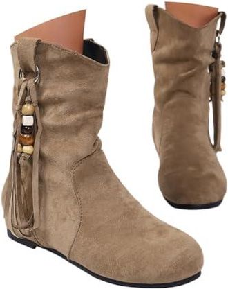 Minetom Bottines Larges en Daim pour Femme Bout Bas Bottes Court À Enfiler avec Boucle Bottes De Marche Confortables Et Légères A4 Kaki 42 EU