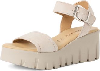 Tamaris Damen Plateau Sandalen Leder Keilabsatz Sommer; TAUPE SUEDE/braun; 39 EU