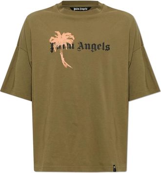Palm Angels T-Shirt mit Print-Logo - - Tops - Herren - Gr&uuml;n - M