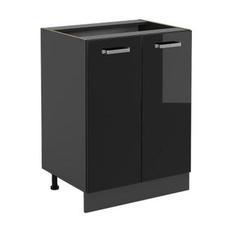 Vicco Meuble bas de cuisine R-Line, Noir Haute brillance, 60 cm, pt Ch&ecirc;ne