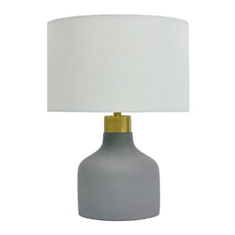 Relaxdays Tischlampe, Betonfu&szlig;, Stoffschirm, E27, HxD: 35 x 25 cm, Nachttischlampe mit Kabel, Schlafzimmer, grau/wei&szlig;