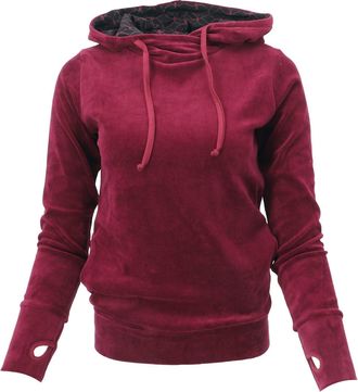 Guru Shop Nicki-Kapuzenpullover, Weicher Hoodie, Boho Samt Sweatshirt - Weinrot, Damen, Baumwolle, Size:M