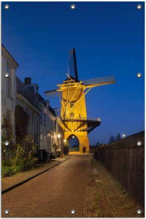 Wallario Outdoor-Poster f&uuml;r Garten oder Balkon Windm&uuml;hle bei Nacht, Motivbanner Gr&ouml;&szlig;e: ca. 80 x 120 cm, Outdoor-Bild