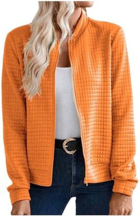 Generic Vestes d&eacute;contract&eacute;es &agrave; manches longues et fermeture &eacute;clair pour femme 2026, Orange, XXL