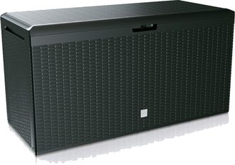 Prosperplast Aufbewahrungsbox Rato Plus Gartenbox 290 L - in Rattan-Optik, mit Deckel, wetterbest&auml;ndiger Kunststoff, f&uuml;r Kissen, Spielzeug & Gartenzubeh&ouml;r, Balkon 