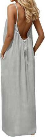 Generic Robe caraco d&eacute;contract&eacute;e pour femme, dos nu, couleur unie, robe caraco dos nu, robe d&eacute;t&eacute; d&eacute;contract&eacute;e sans manches avec noeud dans le dos, robe de pla