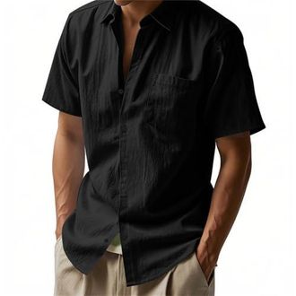 Generic Chemises en lin pour homme - Chemises blanches d&eacute;contract&eacute;es en coton - Chemise de plage en lin pour homme - Chemise longue blanche en coton - Polo &agrave; 