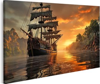 Islandburner Bild auf Leinwand Segelschiff bei Sonnenuntergang in der Bucht f&uuml;r Wohnzimmer Meeresliebhaber Restaurant Bilder Wandbilder Poster