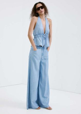 Mango Jean palazzo taille mi-haute bleu clair - Femme - 32 - MANGO