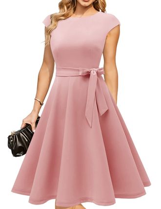 Dresstells Cocktailkleid Damen Festliche Kleider 1950er Knielang Rockabilly Hochzeitkleid Vintage Abendkleid Kurz Swing Partykleid Vintage Petticoat Kleid Blush 