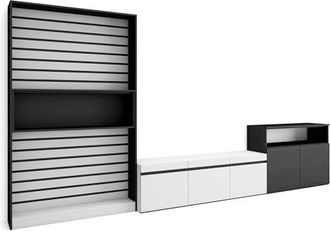 Skraut Home | Wohnwand Wohnzimmer | Wohnzimmerm&ouml;bel, M&ouml;belset | 360x186x35cm | F&uuml;r TV-Ger&auml;te bis zu 65 | Wohnzimmer M&ouml;bel | Moderner Stil | Wei&szlig; und Schwarz
