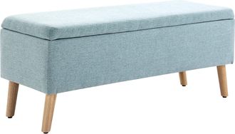 HOMCOM Sitzbank mit Stauraum Polsterbank mit Leinenoptik, Sitztruhe mit Holzbeine, Truhenbank für Wohnzimmer Schlafzimmer Flur 110 x 39 x 45 cm, Hellgrün