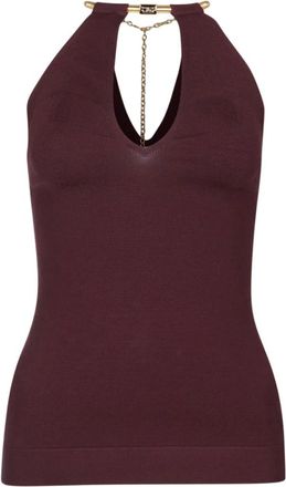 Elisabetta Franchi Femme, Tops, Brun, Taille: 40 FR Chain-detail Halterneck Top
