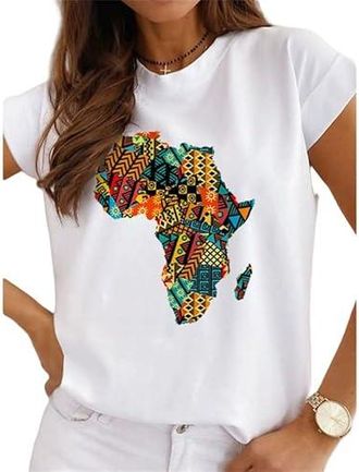 Keephen Cool Color&eacute; Carte Afrique T-Shirt Femmes Kente Amoureux de lAfrique Impression 3D T-Shirt Casual Manches Courtes Vacances Tops