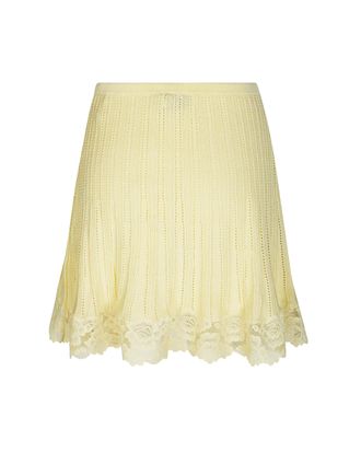 Self Portrait Womens Knit Pointelle Skirt Yellow Main: Viscose