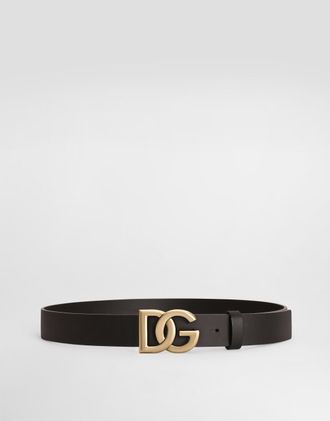 Dolce & Gabbana Lux Leather Belt With Crossover Dg Logo Buckle - Mann G&uuml;rtel Mehrfarbig Leder 100