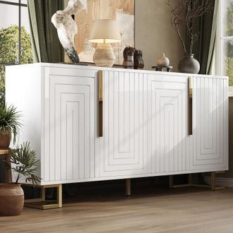 STILVORA Buffet et Enfilade avec 2 Portes et 4 Compartiments, Style Moderne, MDF et Pieds M&eacute;tal, 152&times;40&times;75 cm, Blanc