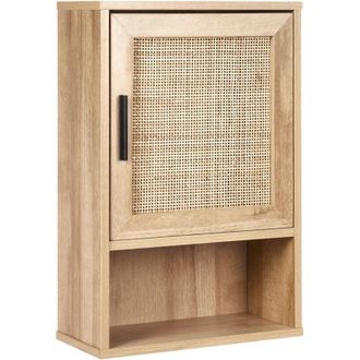 Beliani Armoire de Toilette Boho 40 x 60 cm Façade Tressée Meuble de Rangement Salle de Bain Bois Clair Rosell
