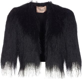 Twin-Set veste frangée à col rond - Noir