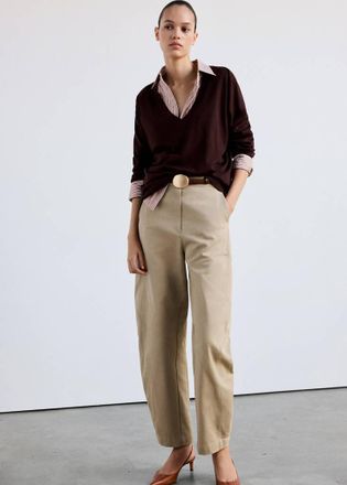Mango Pantalon bouffant &agrave; pinces marron - Femme - 34 - MANGO