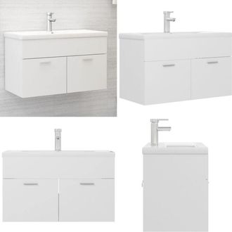 vidaXL Waschbeckenunterschrank mit Einbaubecken Weiß Holzwerkstoff - Waschbeckenunterschrank - Holzwerkstoff - Weißes Badezimmer - Einbauwaschbecken