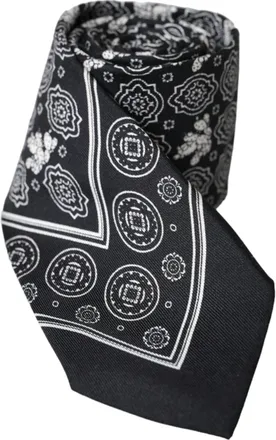 Dolce & Gabbana Mens Black Patterned Silk Adjustable Tie