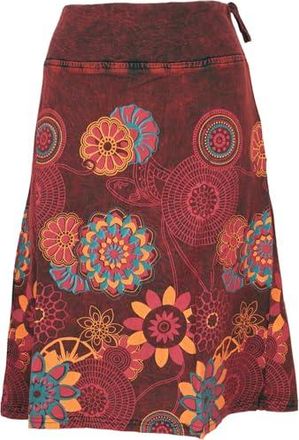 Guru Shop Jupe mi-longue chic en coton Mandala color&eacute; r&eacute;tro pour femme, rouge, 46