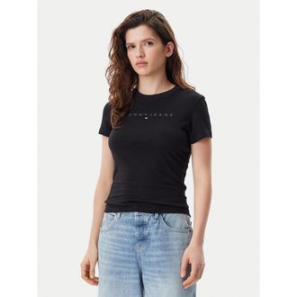 Tommy Jeans T-Shirt Tonal Linear DW0DW20315 Schwarz Slim Fit