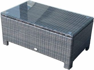 OUTSUNNY Table basse de jardin plateau verre tremp&eacute; 5 mm rotin tress&eacute; 85 x 50 x 39cm Max. 50 kg marron