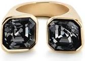 Uno De 50 UNOde50 Bague en plaqué or 18 carats avec cristal noir facetté, bijou fait à la main, design cubiste moderne