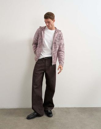 Topman Strickhoodie mit lockerer Passform, Struktur und durchgehendem Rei&szlig;verschluss in Pink-Gr&uuml;n