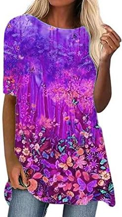 Generic T-shirt d&eacute;t&eacute; d&eacute;contract&eacute; pour femme - Tunique ample - T-shirt raglan &agrave; manches courtes, lilas, XXL