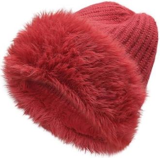 ZLYC Bonnet dhiver slouchy en fausse fourrure pour femme, bonnets tricot&eacute;s chauds, taille unique