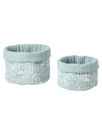 Vertbaudet Lot de 2 petits paniers de rangement r&eacute;versibles DANS LES BOIS vert sauge TU