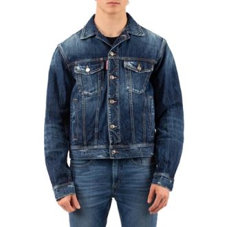 Dsquared2 Homme, Vestes, Bleu, Taille: L Veste en jean d&eacute;lav&eacute; avec &eacute;cusson logo