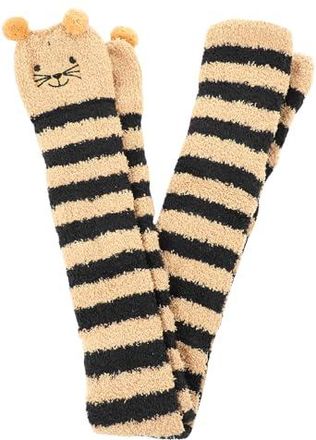 Valiclud Mipcase Chaussettes Hautes en Polaire Corail pour Femmes Bas dHiver Duveteux Noirs et Marron &agrave; Rayures Chaussettes Longues et Chaudes Jusquaux Genoux 