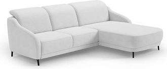 Cavadore Ecksofa Blue, Moderne Eckcouch mit Longchair, inkl. kopfteilverstellung, Vorziehsitz motorisch, Klapptisch, USB-Anschluss, mattschwarzen Metallfüßen, 