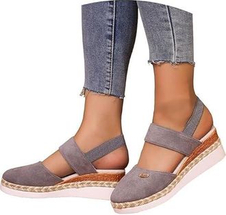 Generic Sandales d&eacute;t&eacute; &agrave; bout ferm&eacute; pour femme, espadrilles compens&eacute;es pour femme, chaussures d&eacute;t&eacute; &agrave; talons bas, chaussures d&eacute;t&eacute; r&eacute;glables avec sangle de chevi