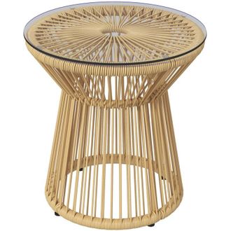 OUTSUNNY Table basse dappoint de jardin style cosy &Oslash; 40 cm plateau verre r&eacute;sine filaire beige