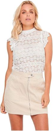 Jacqueline de Yong Damen Spitzen Oberteil JDYBLOND Basic Lace Shirt Kurzarm Blumen Top Sommershirt Bluse, Farben:Weiß, Größe:40