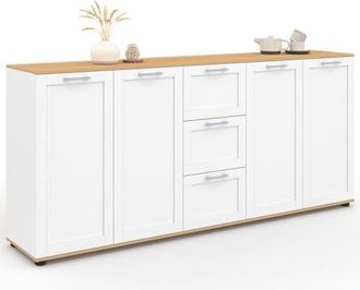 IDMarket Buffet 180 cm VITO XXL 4 Portes avec 3 tiroirs Bois et Blanc