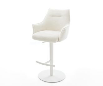 DELIFE Barstuhl Alja-Flex Boucl&eacute; Soft Beige Drehfu&szlig; h&ouml;henverstellbar Metall Wei&szlig; Taschenfederkern, Barst&uuml;hle