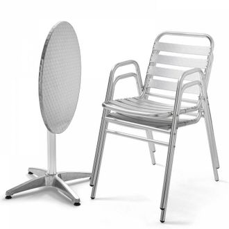 Oviala Table de jardin ronde et 2 chaises aluminium gris