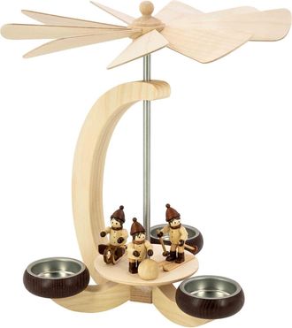 Seiffener Volkskunst | Erzgebirgische Weihnachtspyramide im eleganten Bogendesign in Naturt&ouml;nen | 23 cm | Handgefertigte Pyramide Erzgebirgspyramide | Winterkinder