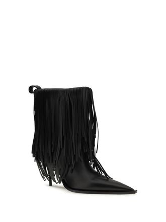 Balenciaga Womens Avenue Fringe Ankle Boots Black Calf Leather Bos Taurus