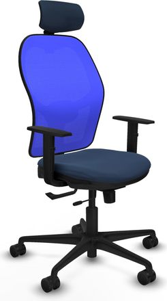 Piqueras y Crespo Ergonomischer Stuhl mit Kopfst&uuml;tze und 1D-Armlehnen, h&ouml;henverstellbare Lendenwirbelst&uuml;tze und h&ouml;henverstellbares Kopfteil, Blau / Marineblau